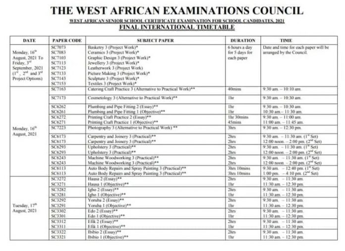 WAEC Timetable and Examination Dates 2021/2022 MAY/JUNE WASSCE - SchoolRack